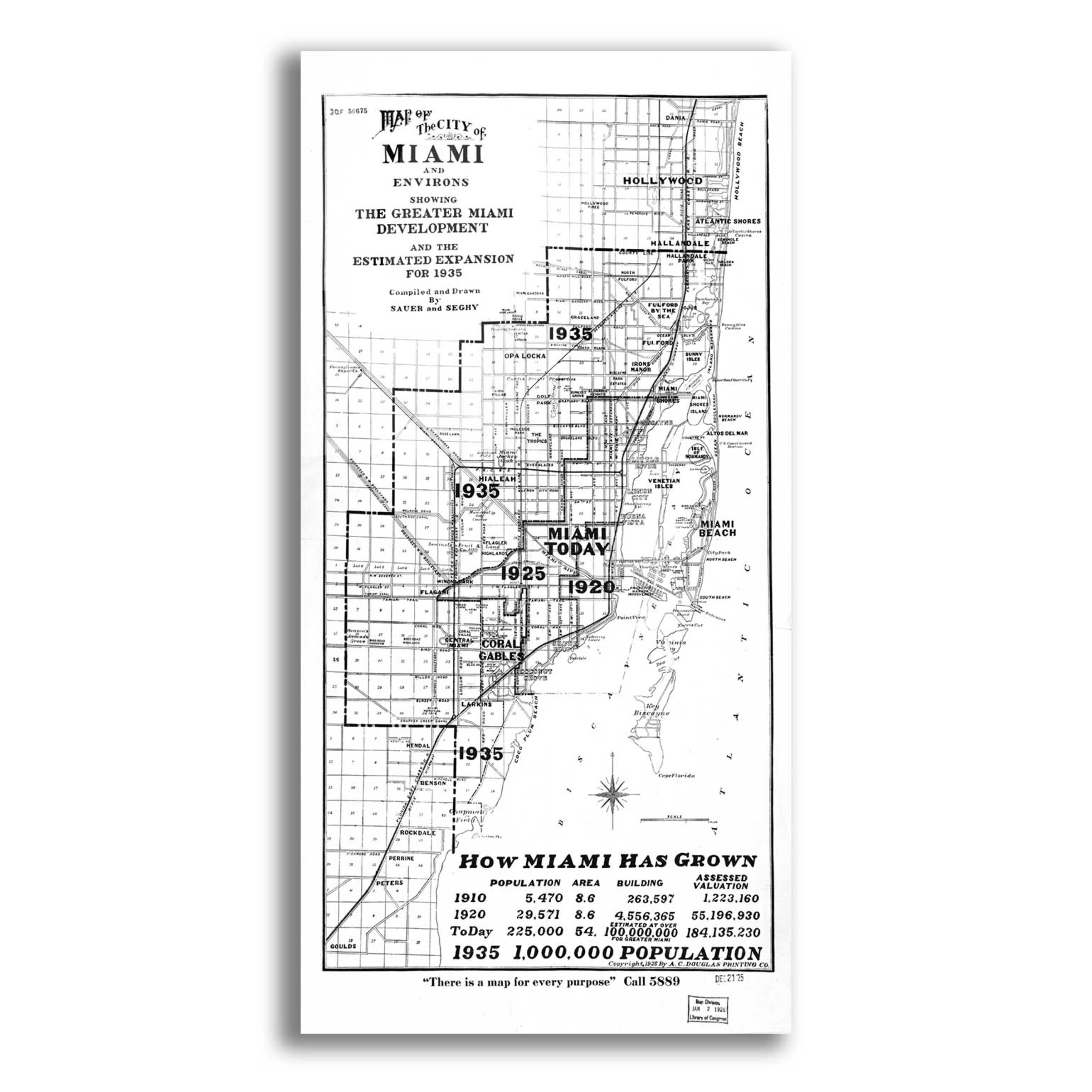 Epic Art 'Map of Miami 1925' by Portfolio, Acrylic Glass Wall Art ...